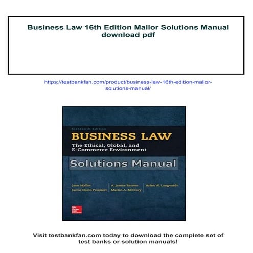 Business Law 16th Edition Mallor Solutions Manual | PDF