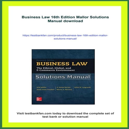 Business Law 16th Edition Mallor Solutions Manual | PDF