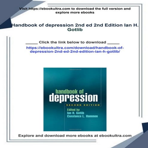 Handbook of depression 2nd ed 2nd Edition Ian H. Gotlib | PDF