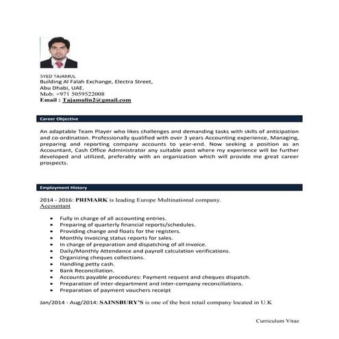 Taj CV account AD | PDF