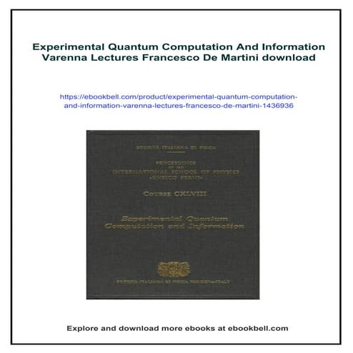Experimental Quantum Computation And Information Varenna Lectures Francesco De Martini | PDF