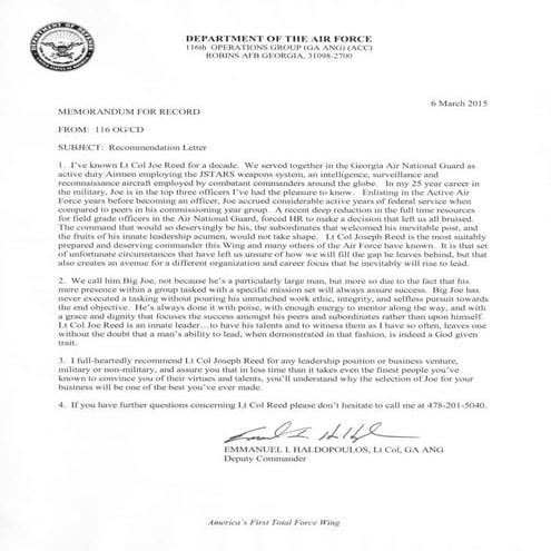 Rec Letter_Lt Col Haldopoulos | PDF