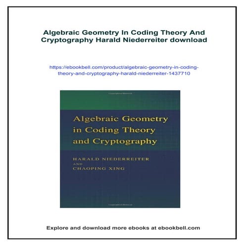 Algebraic Geometry In Coding Theory And Cryptography Harald Niederreiter | PDF