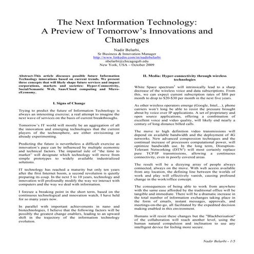 The Next Information Technology- A Preview of Tomorrow’s Innovations ...