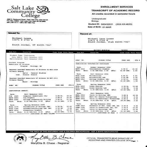 SLCC Transcripts | PDF
