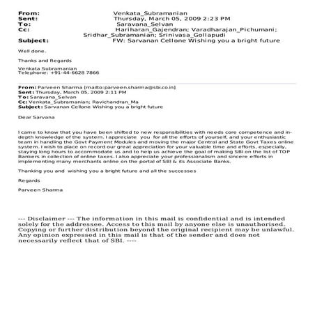 SBI - Client and Manager appreciation mail | PDF