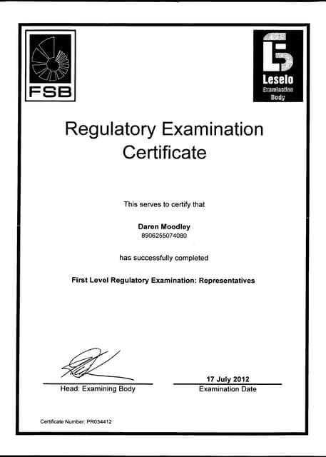 NQF 5 CERT - DAREN MOODLEY | PDF