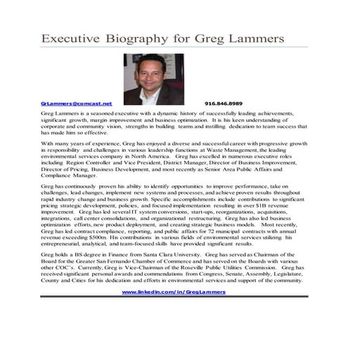 Executive Biography for Greg Lammers | DOCX
