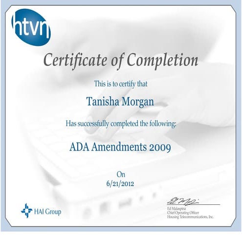 ADA Amendments 2009 Certificate | PPT
