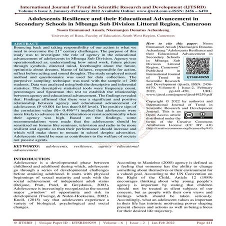 Adolescents Resilience and their Educational Advancement in Secondary ...