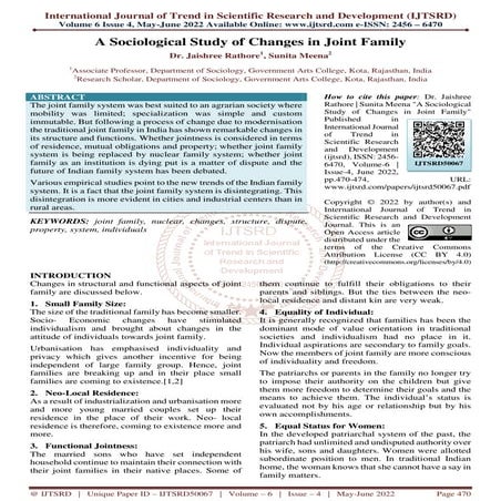 A Sociological Study of Changes in Joint Family | PDF