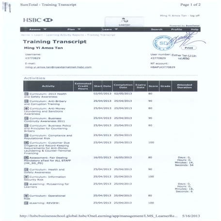 HSBC Training Transcript | PDF