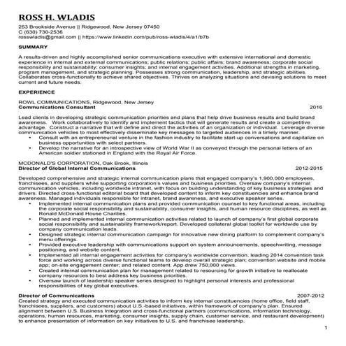 Ross Wladis Resume 2016 | PDF