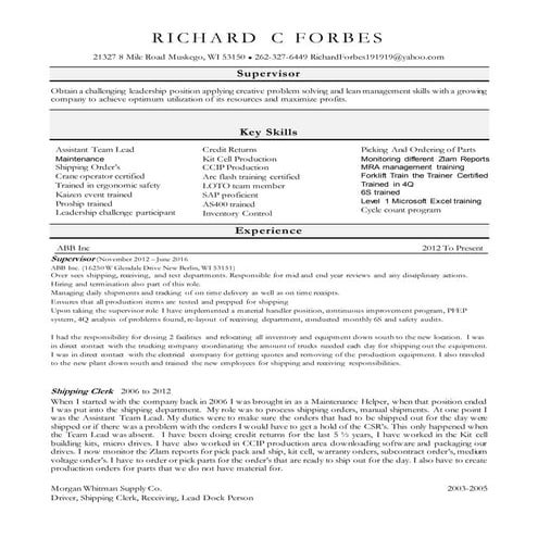 Shipping And Receiving Manager Resume | DOC