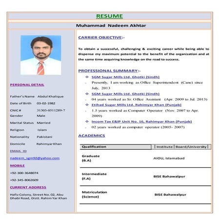 CV of Muhmmad Nadeem Akhtar July 2014 (2) | DOCX