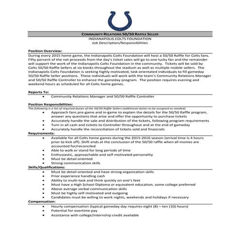 2015 Job Description - 5050 Ticket Seller | PDF