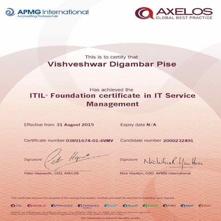 ITIL V3 Certificate | PDF