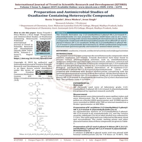 Preparation and Antimicrobial Studies of Oxadiazine Containing Heterocyclic Compounds | PDF ...