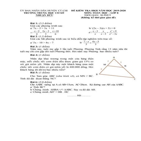 Đề Thi HK2 Toán 8 - THCS Nhuận Đức | PDF