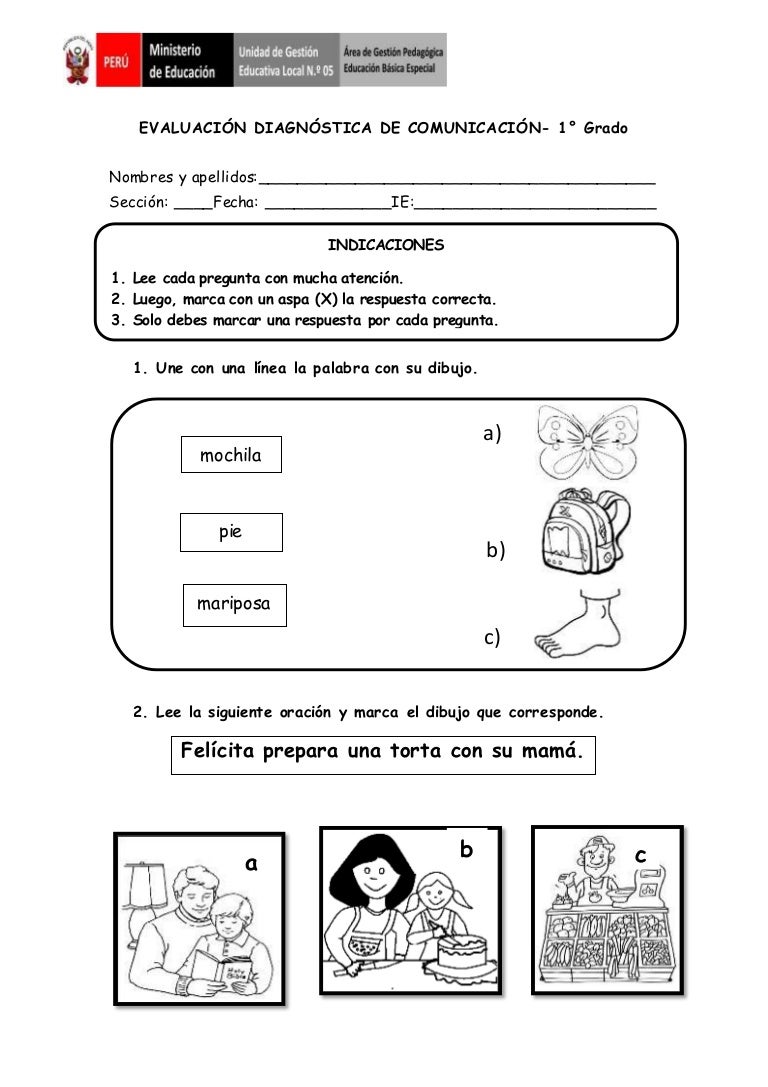 EXAMEN DIAGNÓSTICO-1° grado de Comunicación.