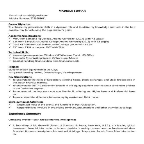 sekhar Resume | DOC
