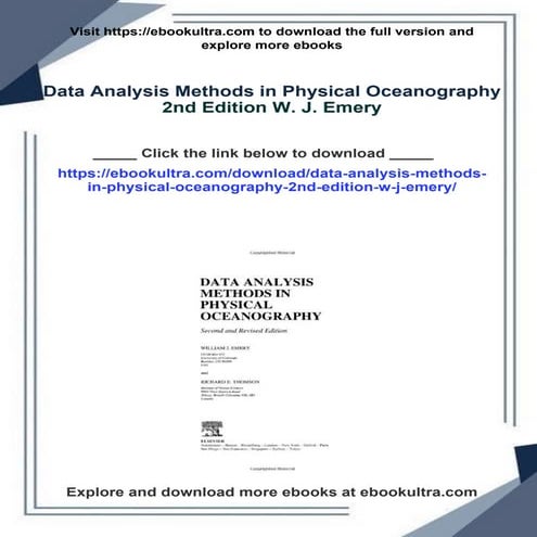 Data Analysis Methods in Physical Oceanography 2nd Edition W. J. Emery ...
