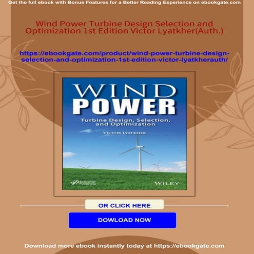 Wind Power Turbine Design Selection and Optimization 1st Edition Victor ...