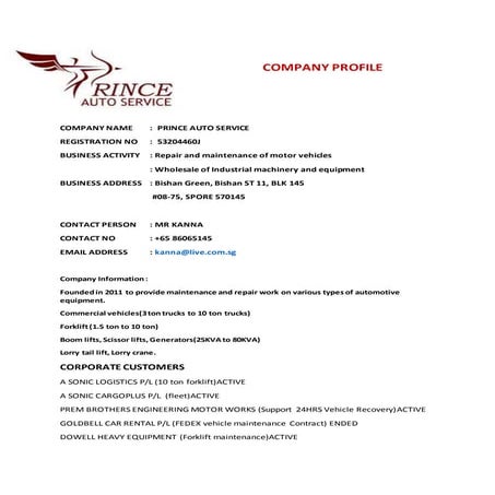 PRINCE AUTO SERVICE company profile | PDF