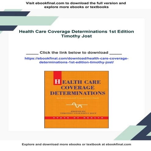Health Care Coverage Determinations 1st Edition Timothy Jost | PDF