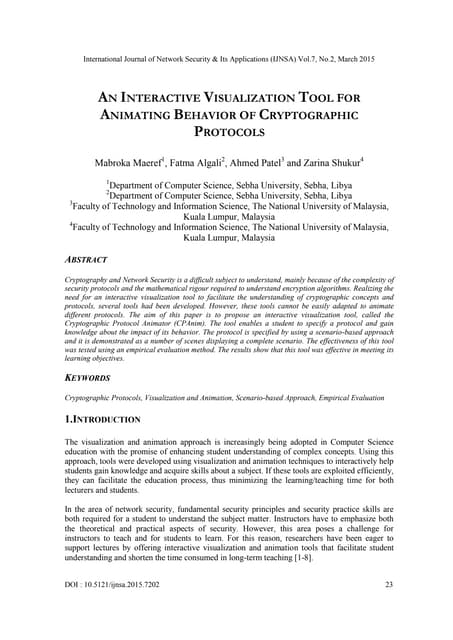 An Interactive Visualization Tool For Animating Behavior Of Cryptographic Protocols Pdf