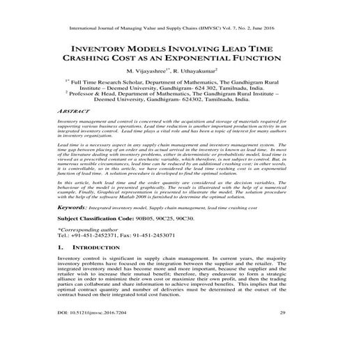 EOQ-complete, Just in Time (JIT), Lead time analysis, Inventory models (detailed), Safety stock ...