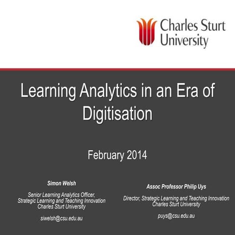 Learning Analytics presentation for Australian e-learning Congress Feb ...