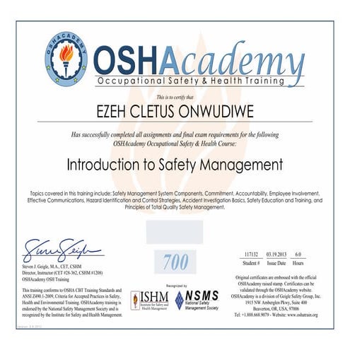 Osha certificate. | PPT