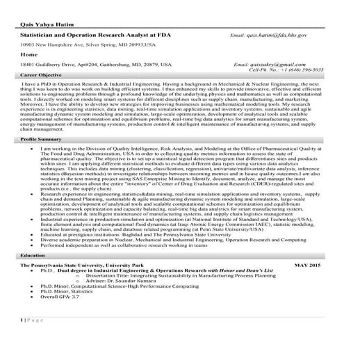 Qais_Yahya_ Hatim_Resume_Q_2016 | PDF