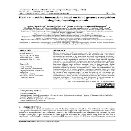 Human Machine Interactions Based On Hand Gesture Recognition Using Deep Learning Methods Pdf