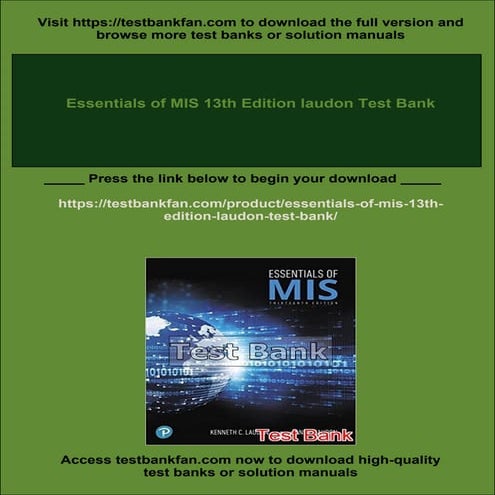 Essentials of MIS 13th Edition laudon Test Bank | PDF