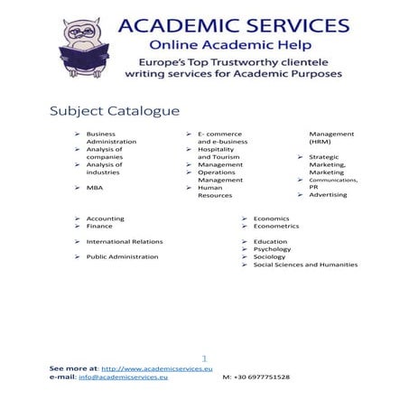 SUBJECT CATALOGUE & LEVEL OF SUPPORT | PDF