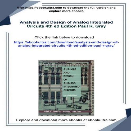 Analysis and Design of Analog Integrated Circuits 4th ed Edition Paul R. Gray | PDF