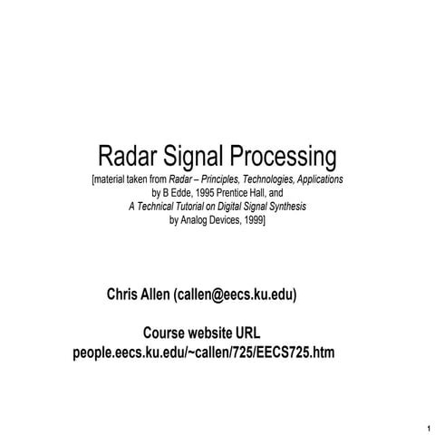 Radar signal processing with introduction and examples | PPT