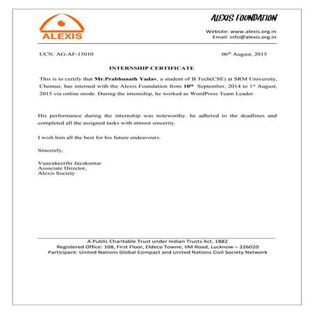 Alexis Foundation Certificate_Prabhunath Yadav | PDF