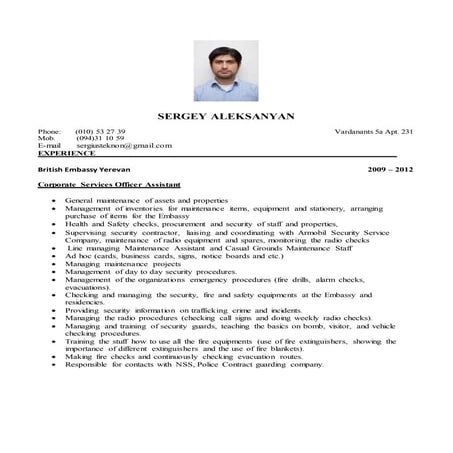 Sergey Aleksanyan cv | DOCX | Vocational Training | Careers