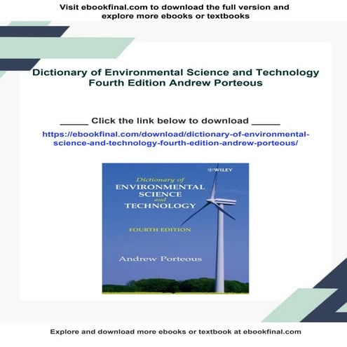 Dictionary of Environmental Science and Technology Fourth Edition Andrew Porteous | PDF