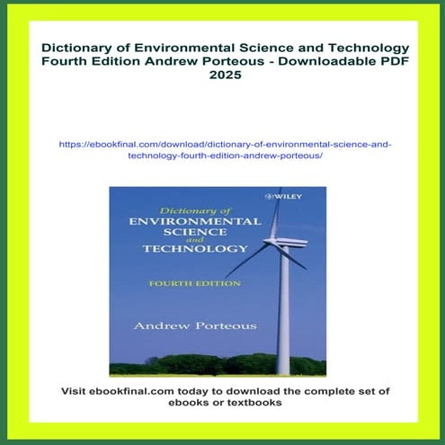 Dictionary of Environmental Science and Technology Fourth Edition Andrew Porteous | PDF