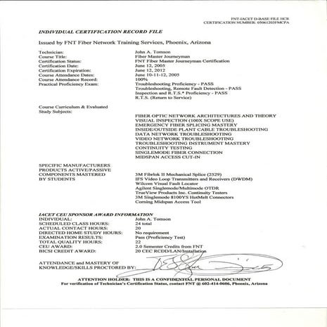 Fiber Optic Installer Certification | PDF