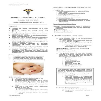 Care of the Newborn Handouts | PDF