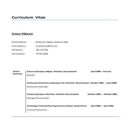 CV Simon Pilbeam | PDF