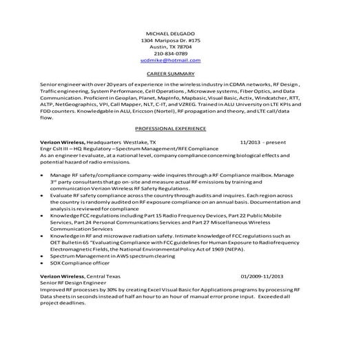 Resume RF Engineer Baseline 02162015 | DOCX