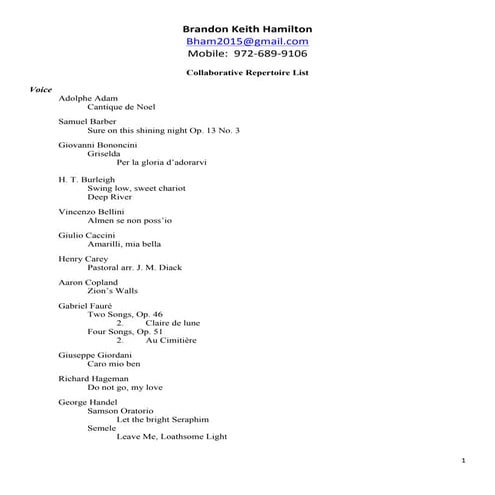 Collaborative Repertoire List | PDF | Classical Music | Music