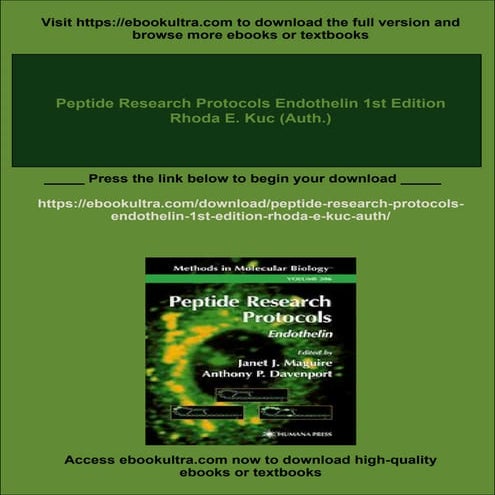 Peptide Research Protocols Endothelin 1st Edition Rhoda E. Kuc (Auth.) | PDF