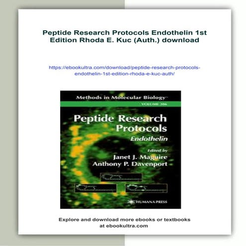 Peptide Research Protocols Endothelin 1st Edition Rhoda E. Kuc (Auth ...